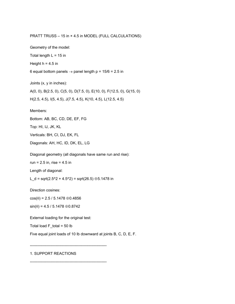 Pratt Truss Model Full Calculations & Analysis