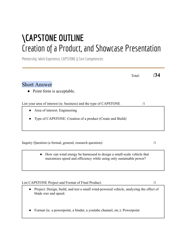 Engineering Capstone Outline: Wind-Powered Vehicle Project