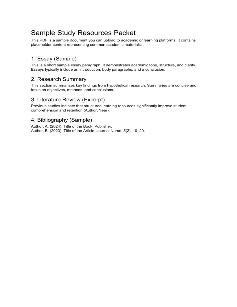 Sample Study Resources Packet: Academic Writing Template