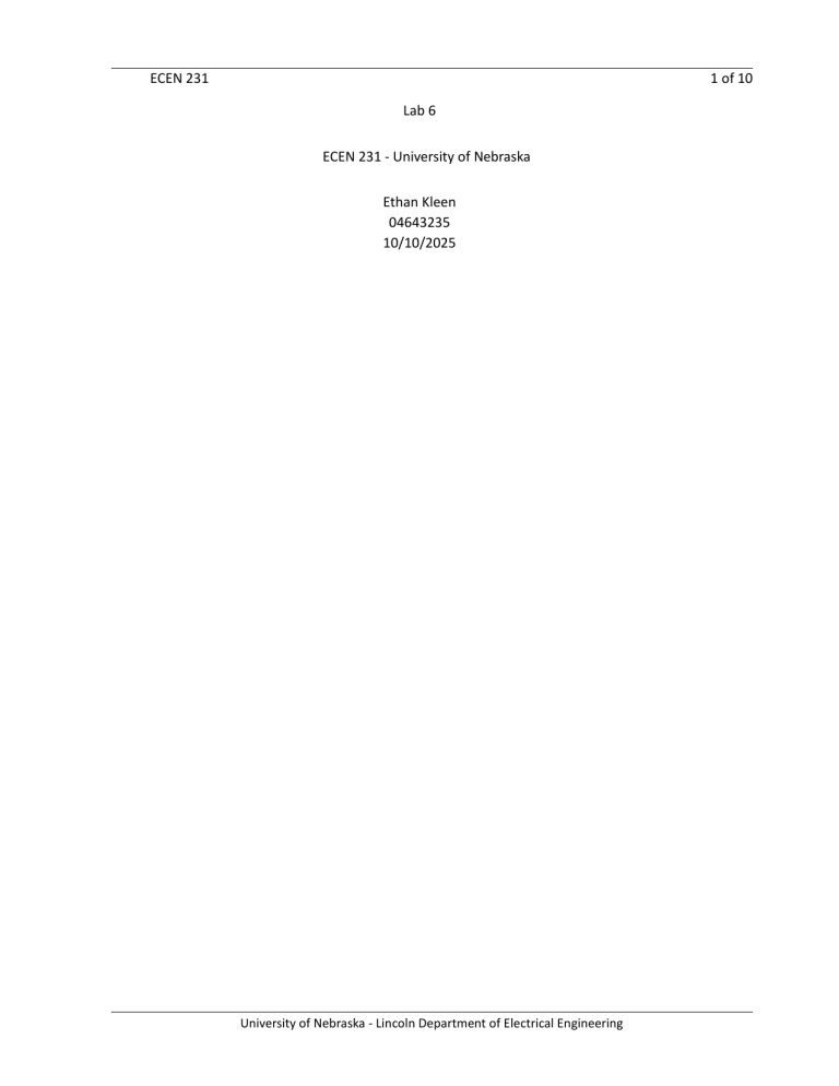ECEN 231 Lab 6: RC and RL Circuits Analysis
