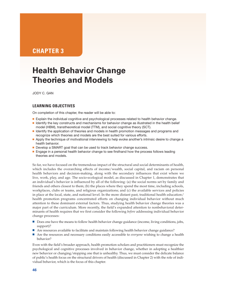 Health Behavior Change Theories and Models Chapter 3