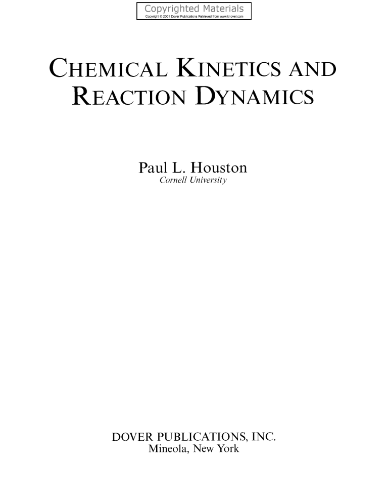 Chemical Kinetics and Reaction Dynamics Textbook
