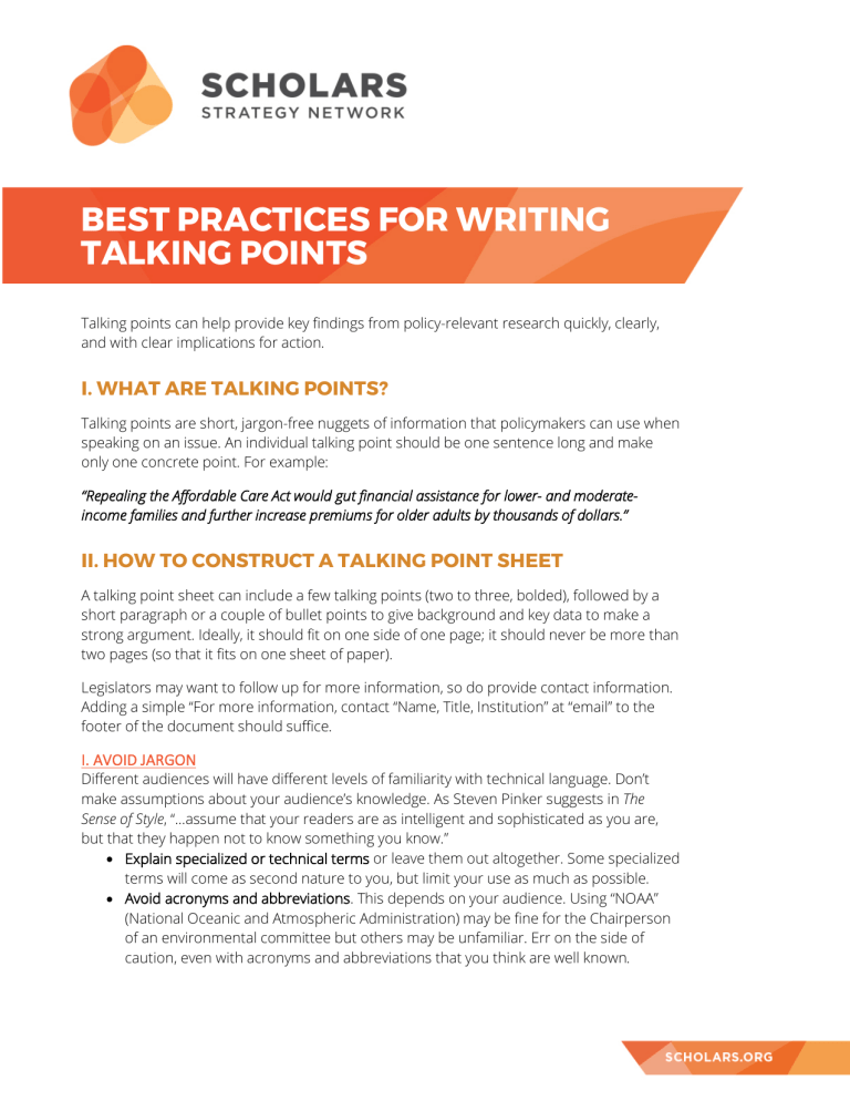 Best Practices for Writing Talking Points