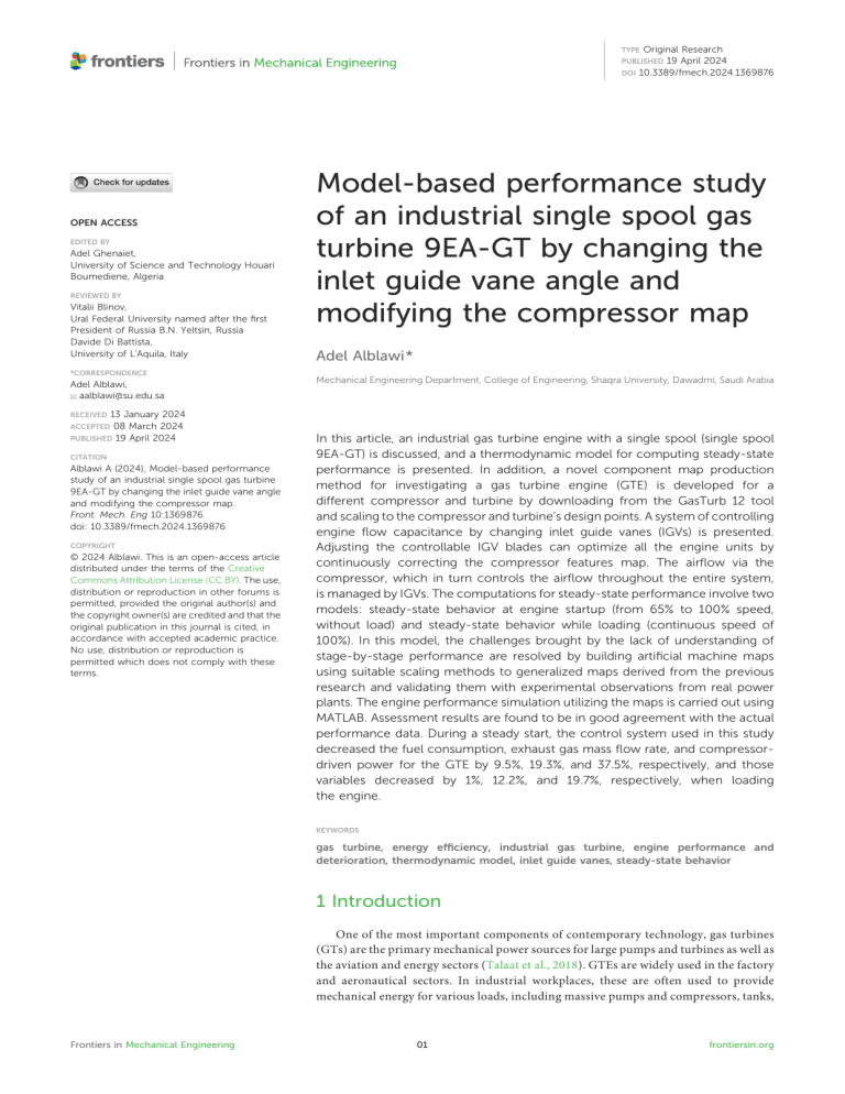 Gas Turbine Performance Study: IGV Angle & Compressor Map Modification