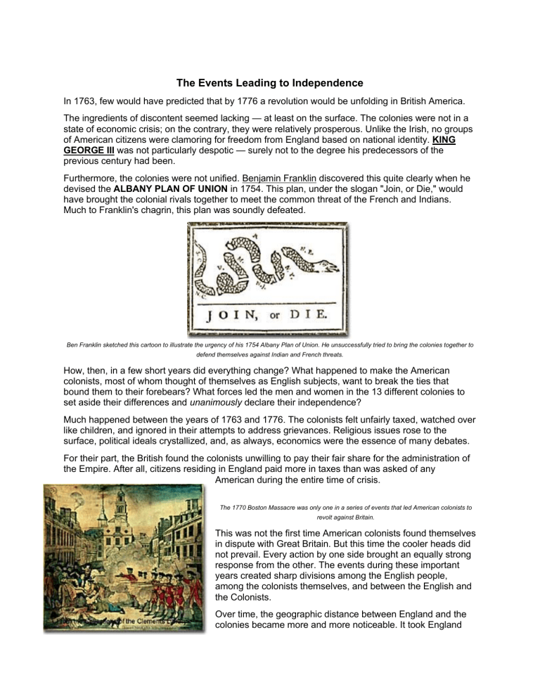 Events Leading to American Independence 1763-1776