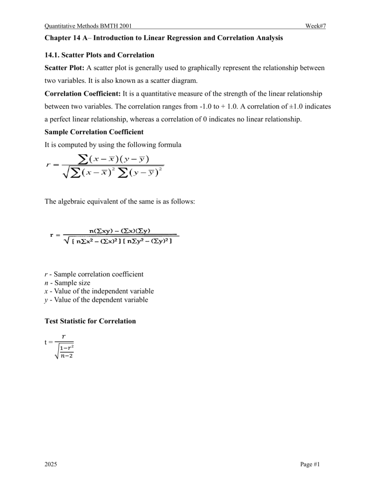 Linear Regression & Correlation Analysis Chapter 14