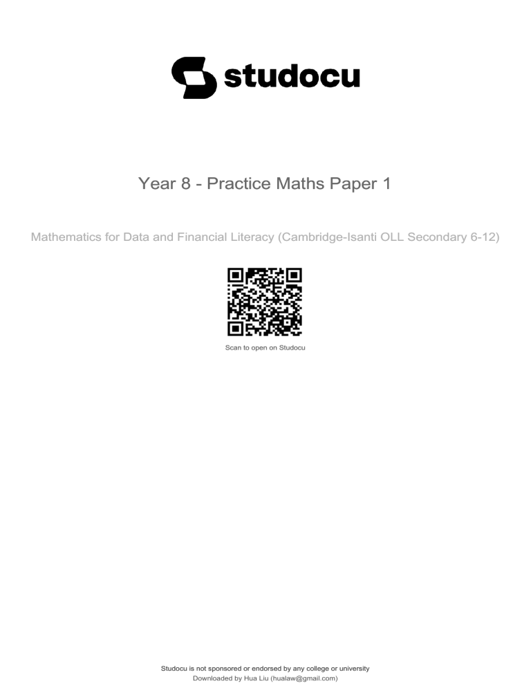 Year 8 Maths Practice Paper 1: Cambridge Lower Secondary Test