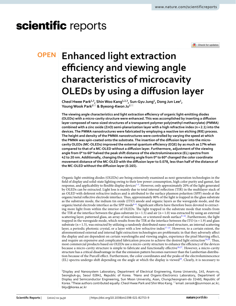 Enhanced Light Extraction in Microcavity OLEDs with Diffusion Layer