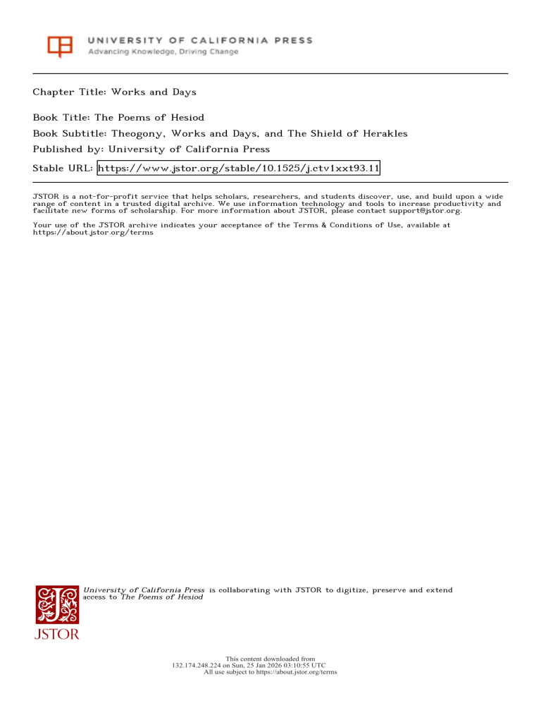 Works and Days by Hesiod: University of California Press Edition