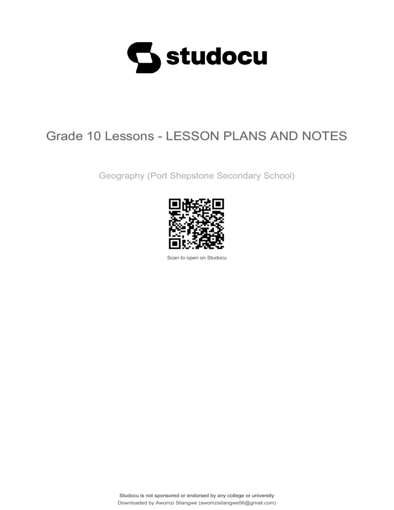 Grade 10 Geography Lesson Plans & Notes