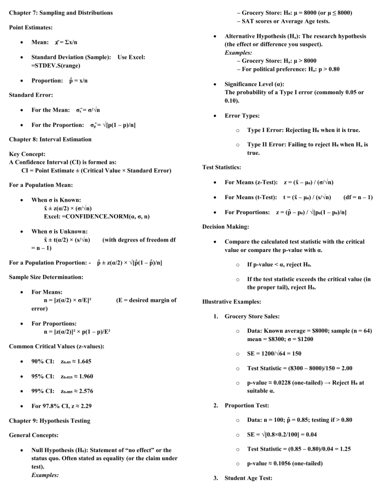 Statistics: Sampling, Estimation, and Hypothesis Testing