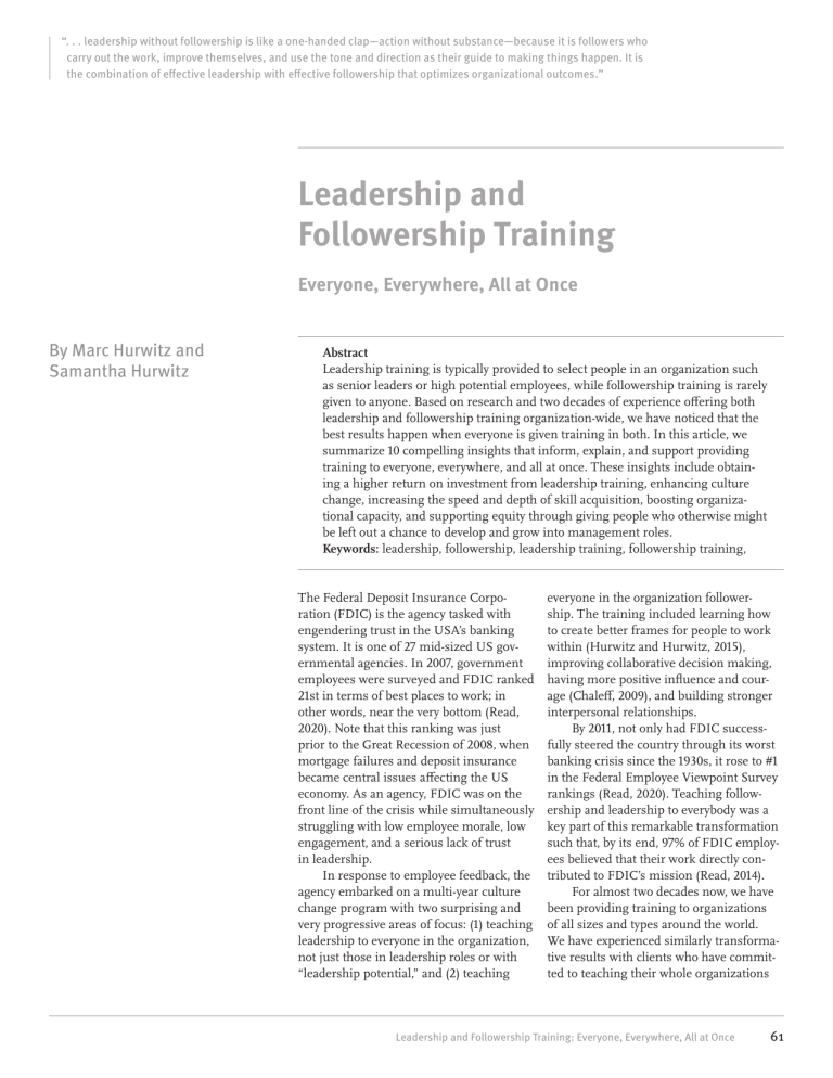 Leadership and Followership Training: Everyone, Everywhere, All at Once