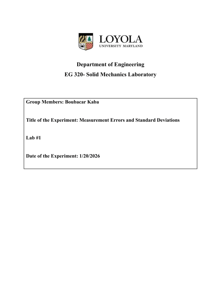 Measurement Errors and Standard Deviations Lab Report
