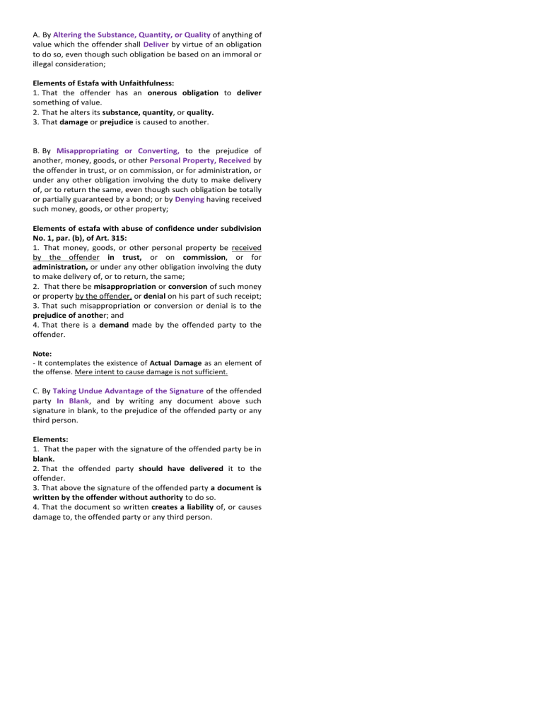 Estafa Elements & Criminal Law Notes