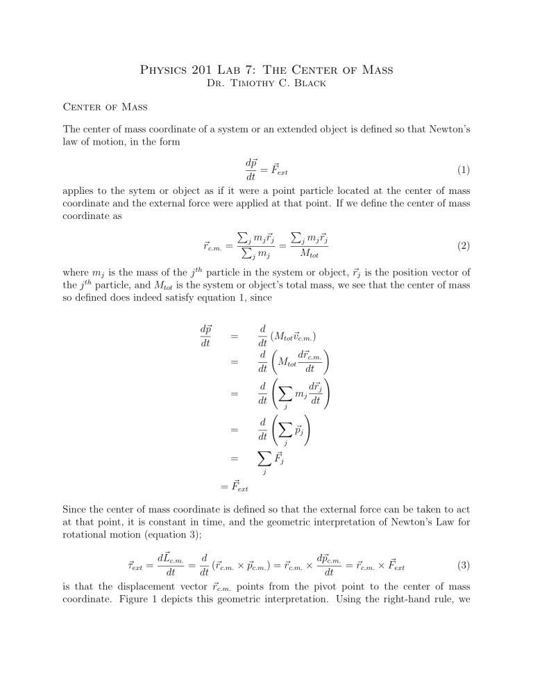 Physics 201 Lab 7: Center of Mass Experiment