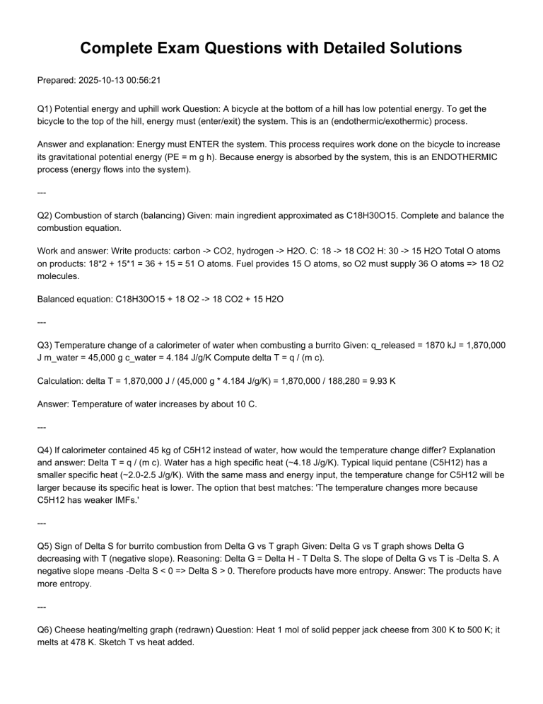 Chemistry Exam Questions with Solutions: Thermodynamics & Electrochemistry