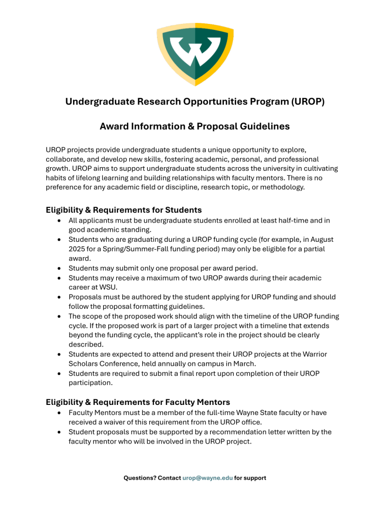 UROP Award Info & Proposal Guidelines | Wayne State