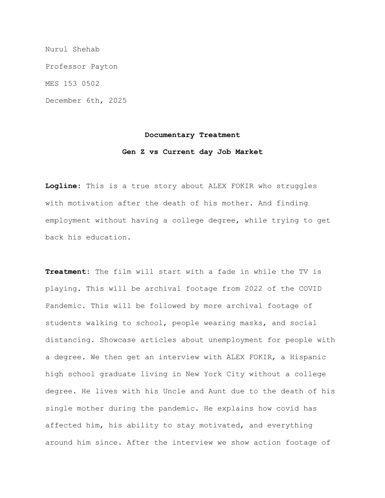 Documentary Treatment: Gen Z Job Market & Education