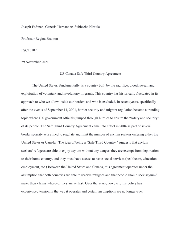 US-Canada Safe Third Country Agreement: Analysis