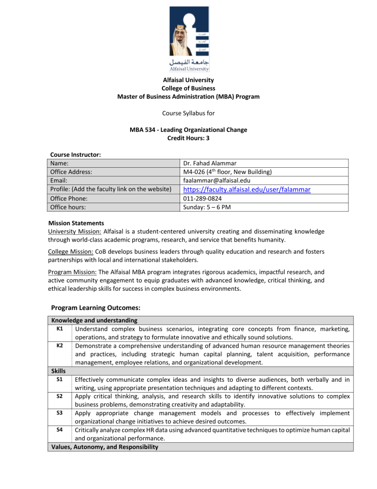 MBA 534 Syllabus: Leading Organizational Change