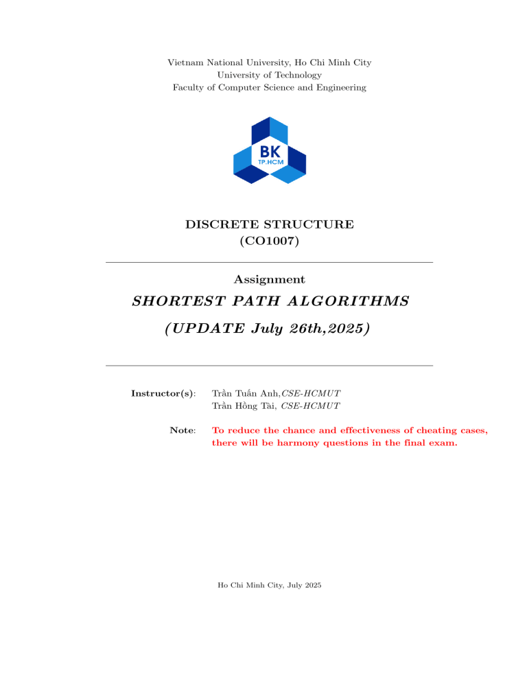Discrete Structure CO1007 Assignment: Shortest Path Algorithms