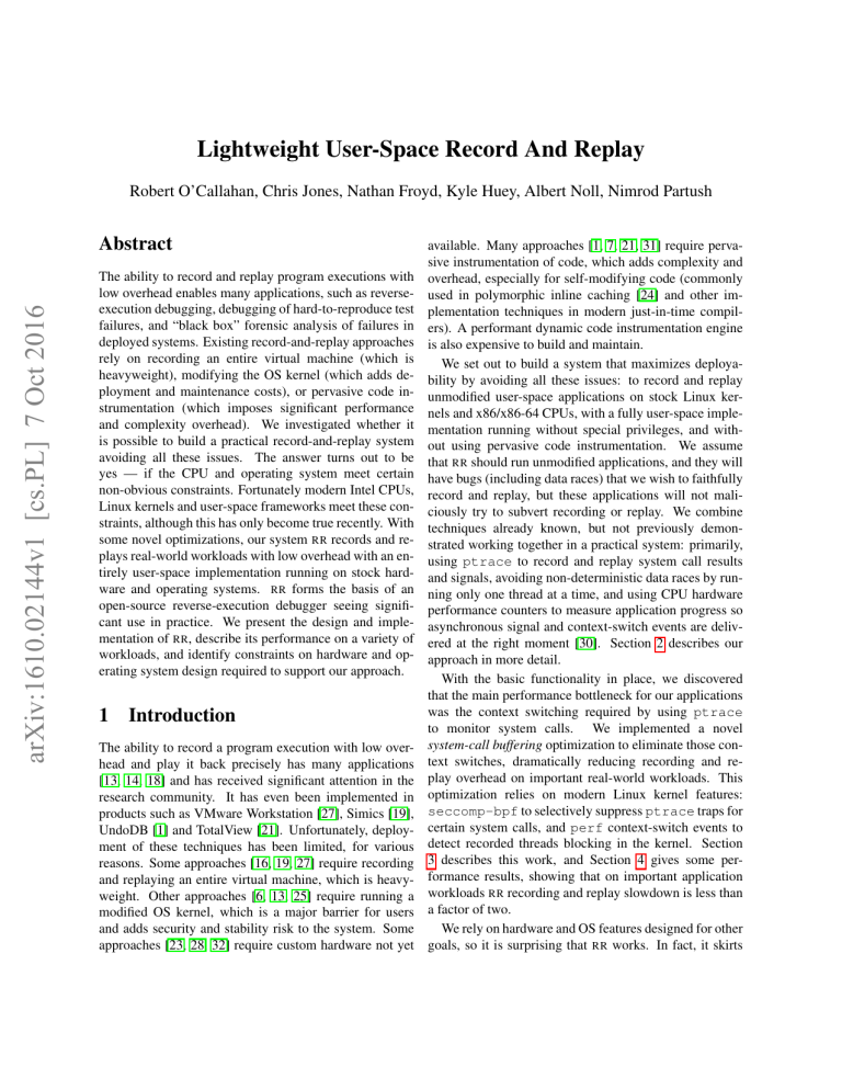 Lightweight User-Space Record And Replay System