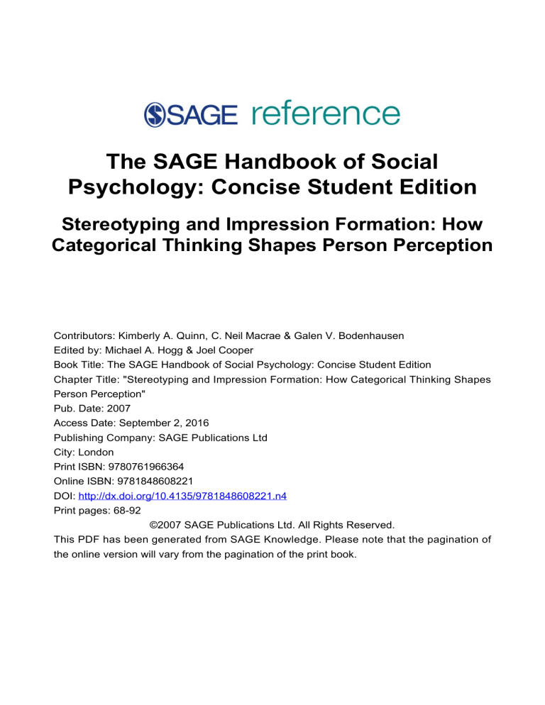 Stereotyping and Impression Formation: Categorical Thinking in Social ...
