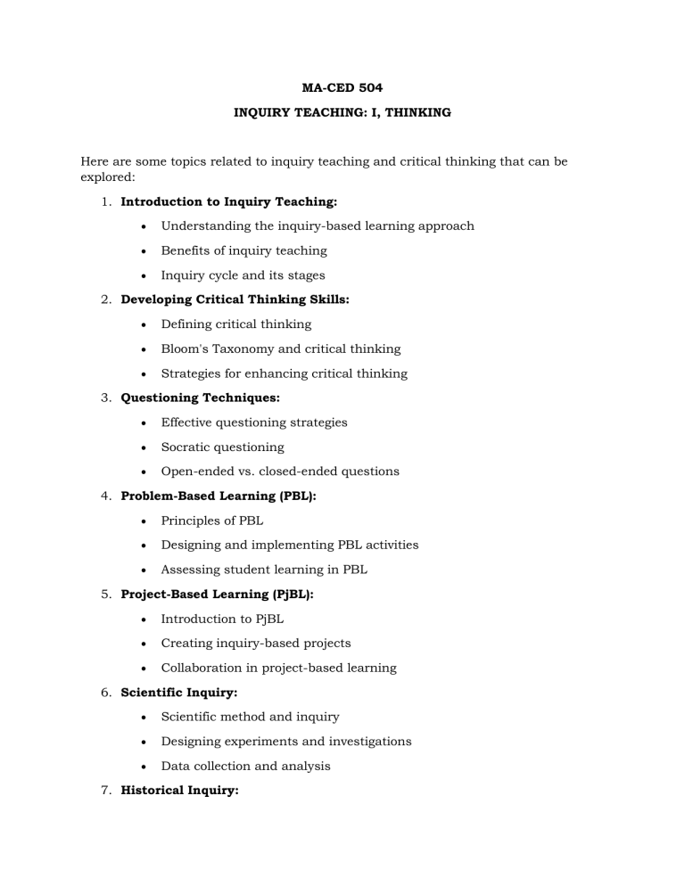 MA-CED 504: Inquiry Teaching & Critical Thinking