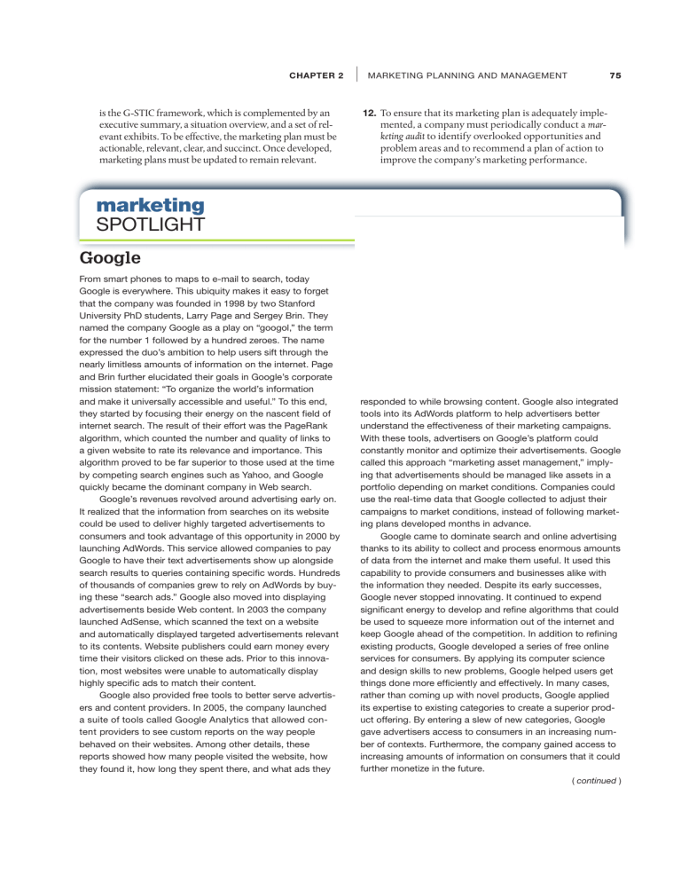 Google Case Study in Marketing Planning & Management