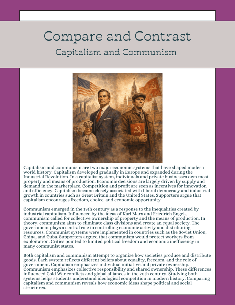 Compare and Contrast Capitalism and Communism