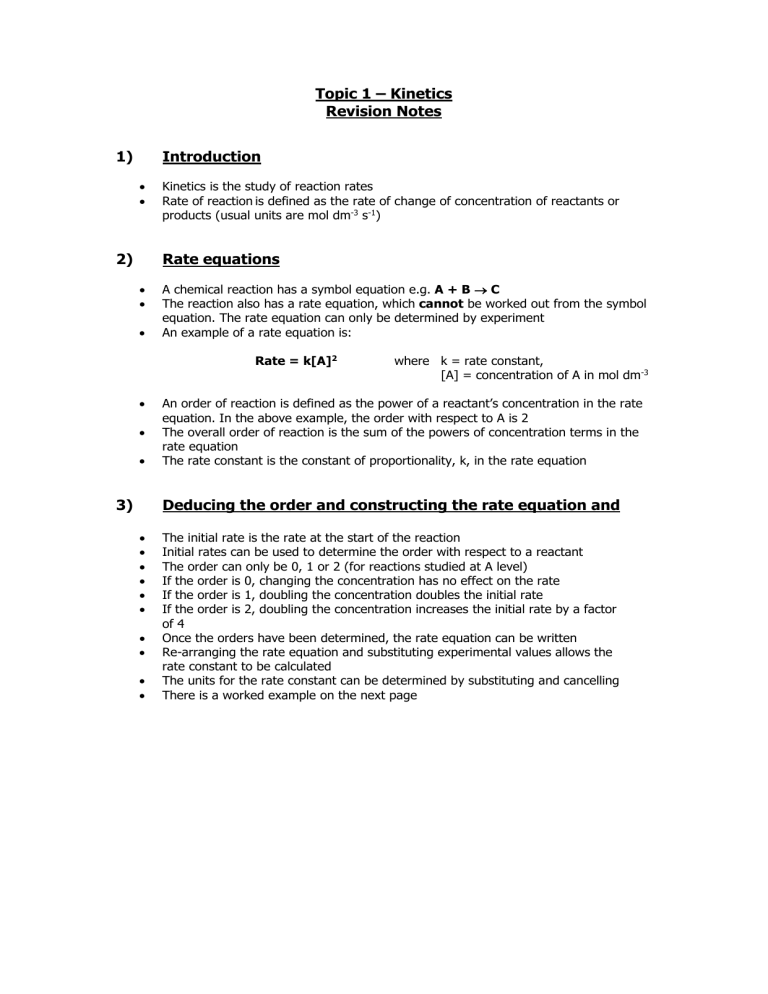 Kinetics Revision Notes: Reaction Rates & Rate Equations