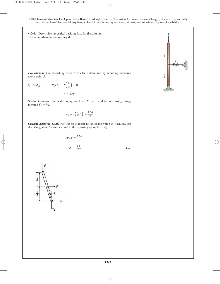 Critical Buckling Load Column Spring Solution