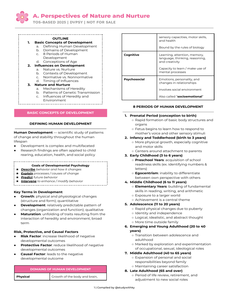 Developmental Psychology Study Guide: Nature vs Nurture