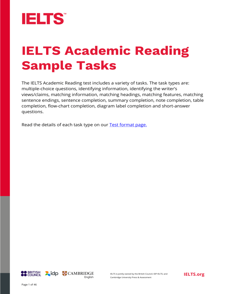 IELTS Academic Reading Sample Tasks & Types