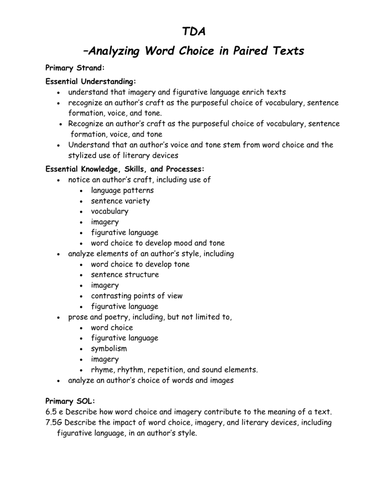 Analyzing Word Choice in Paired Texts Lesson Plan