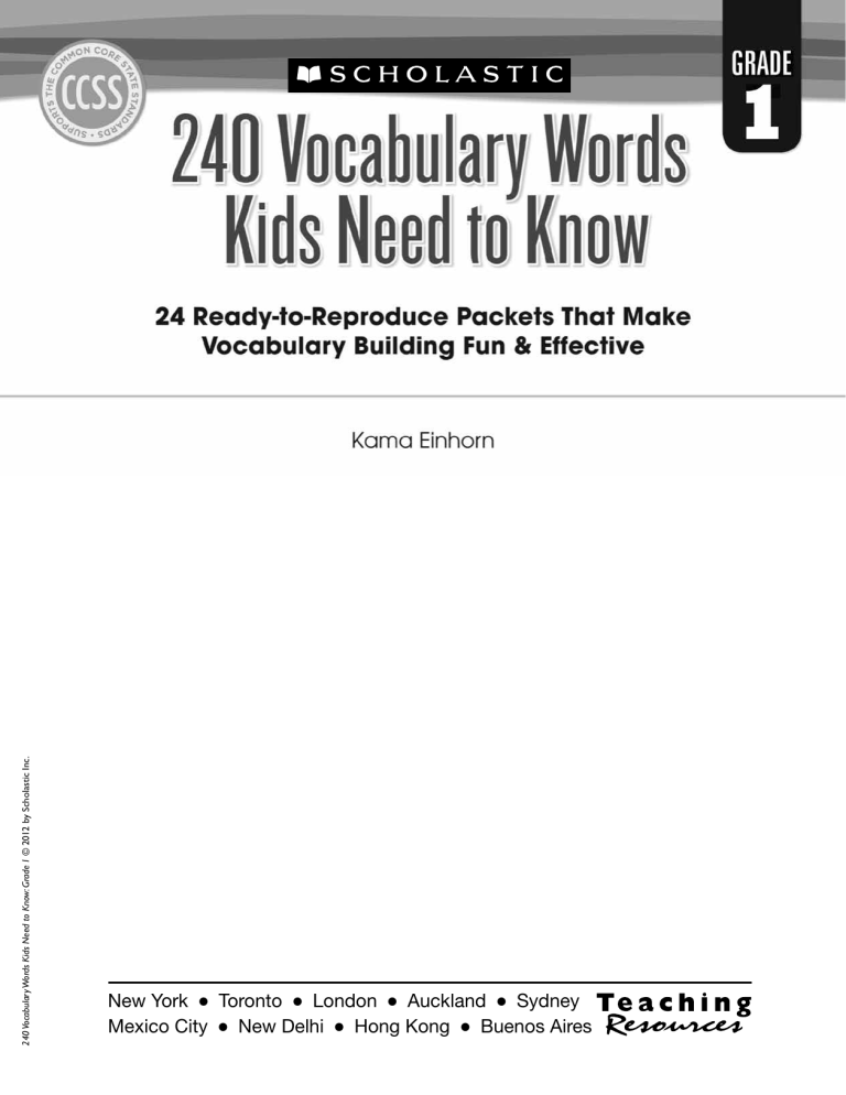 240 Vocabulary Words Kids Need to Know: Grade 1 Workbook