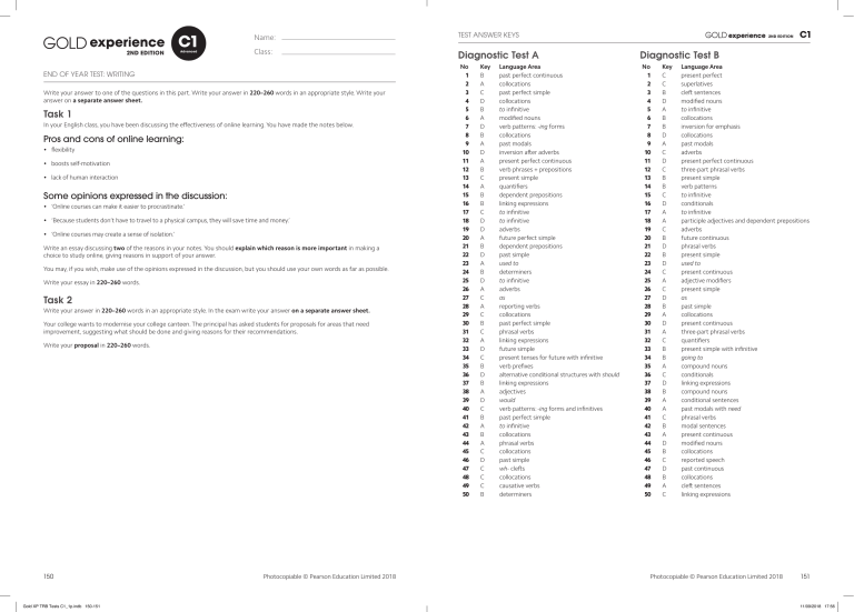 C1 Advanced Test Answer Keys