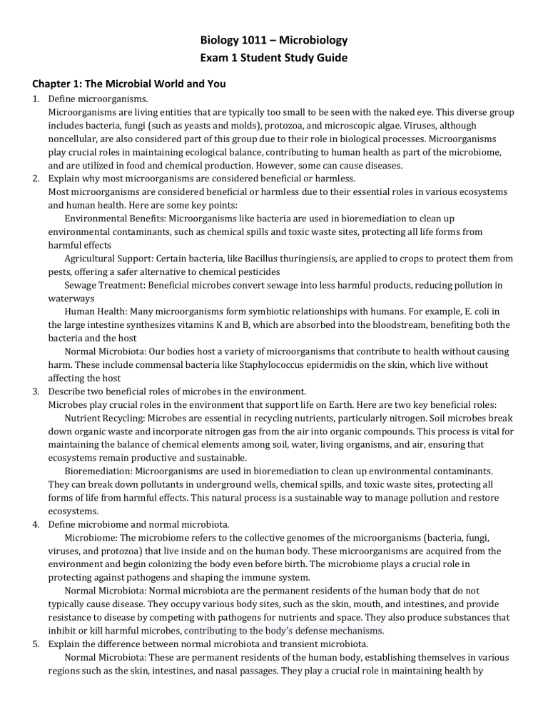 Microbiology Exam 1 Study Guide: Chapter 1