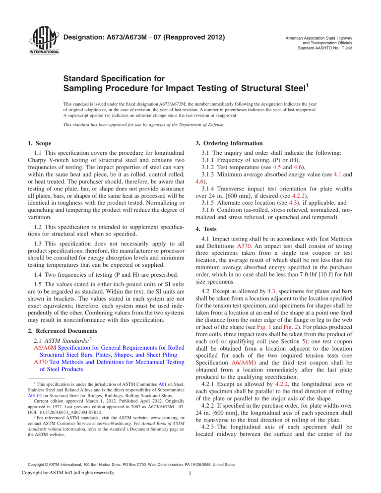 ASTM A673/A673M: Impact Testing Sampling for Structural Steel