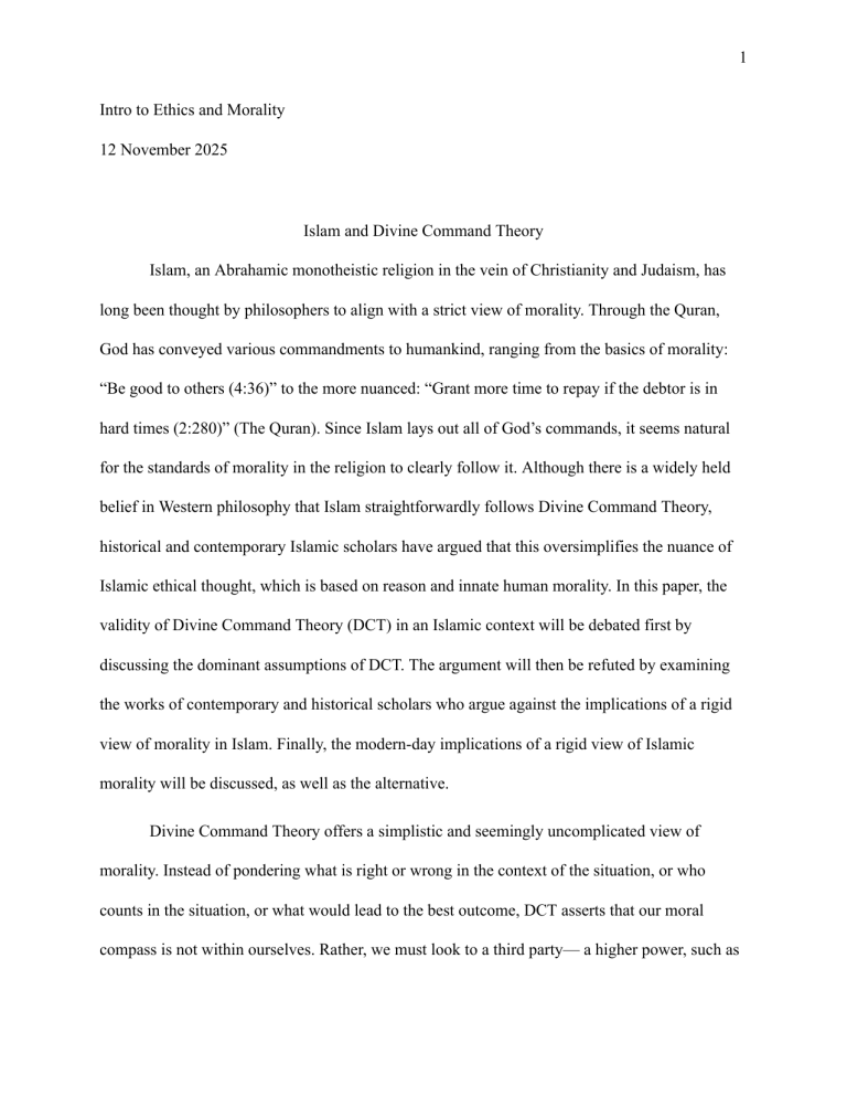 Islam and Divine Command Theory: An Ethical Analysis