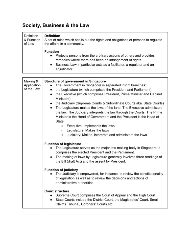 Society, Business & the Law: Legal System Overview