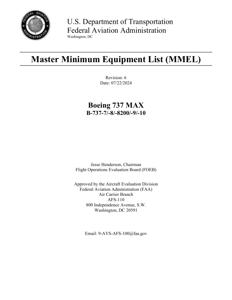 FAA Master Minimum Equipment List (MMEL) Boeing 737 MAX Revision 6