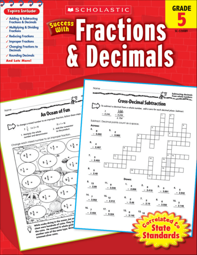 5th Grade Math Workbook: Fractions & Decimals