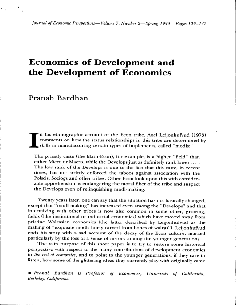 Economics of Development and the Development of Economics