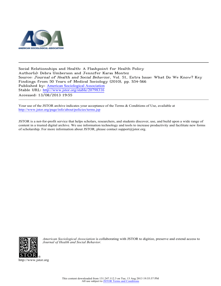 Social Relationships and Health: A Flashpoint for Health Policy
