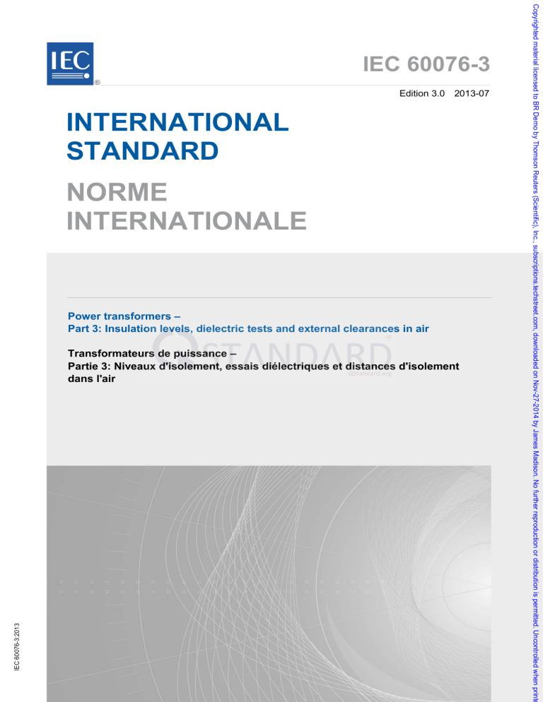Norme IEC 60076-3 : Isolation et essais diélectriques des transformateurs