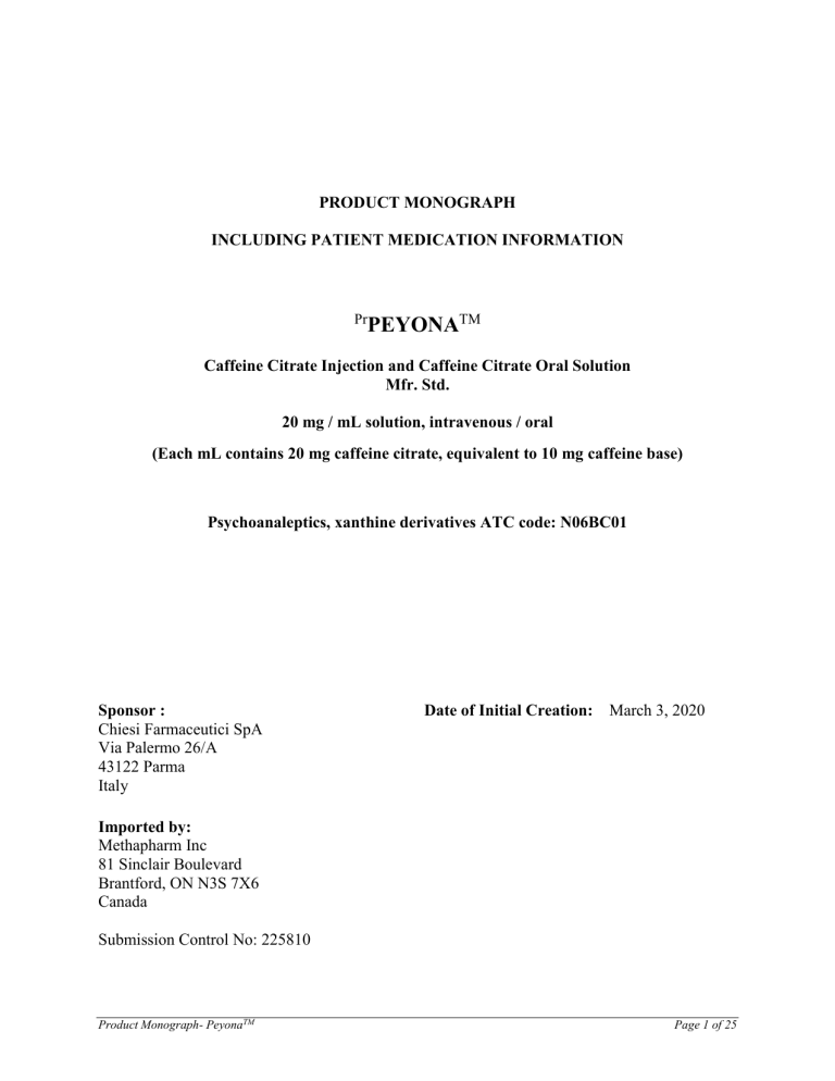 Peyona™ Caffeine Citrate Product Monograph