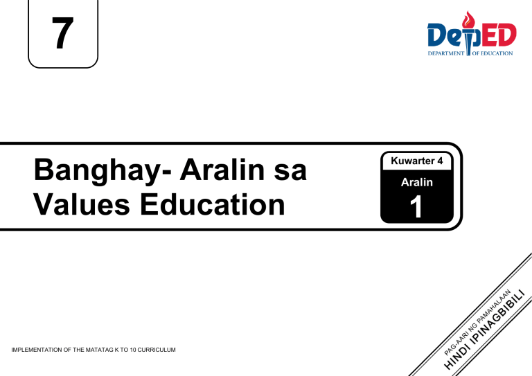 Grade 7 Values Education Lesson Plan: Quarter 4, Lesson 1