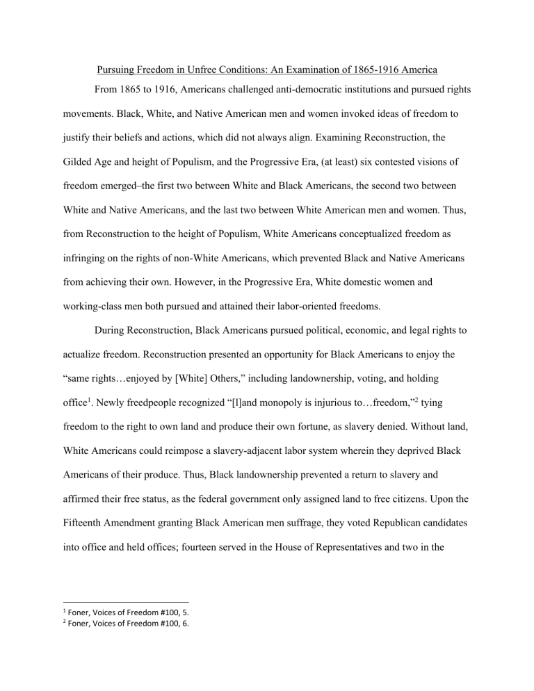 1865-1916 America: Contested Visions of Freedom