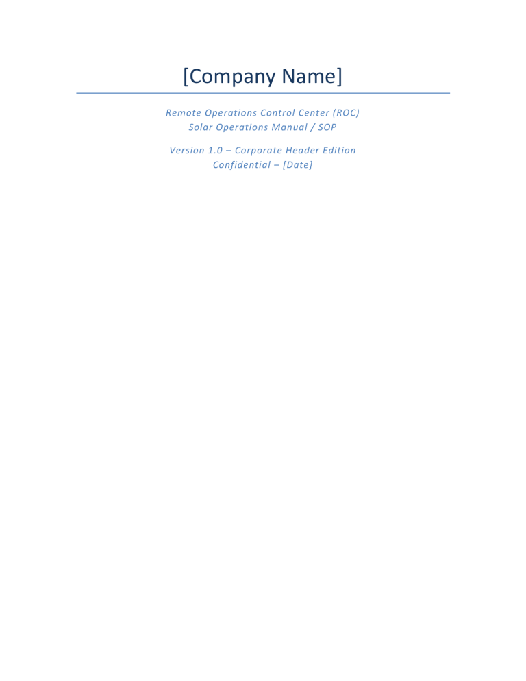 ROC Solar Operations Manual: SOP for Remote Control Centers